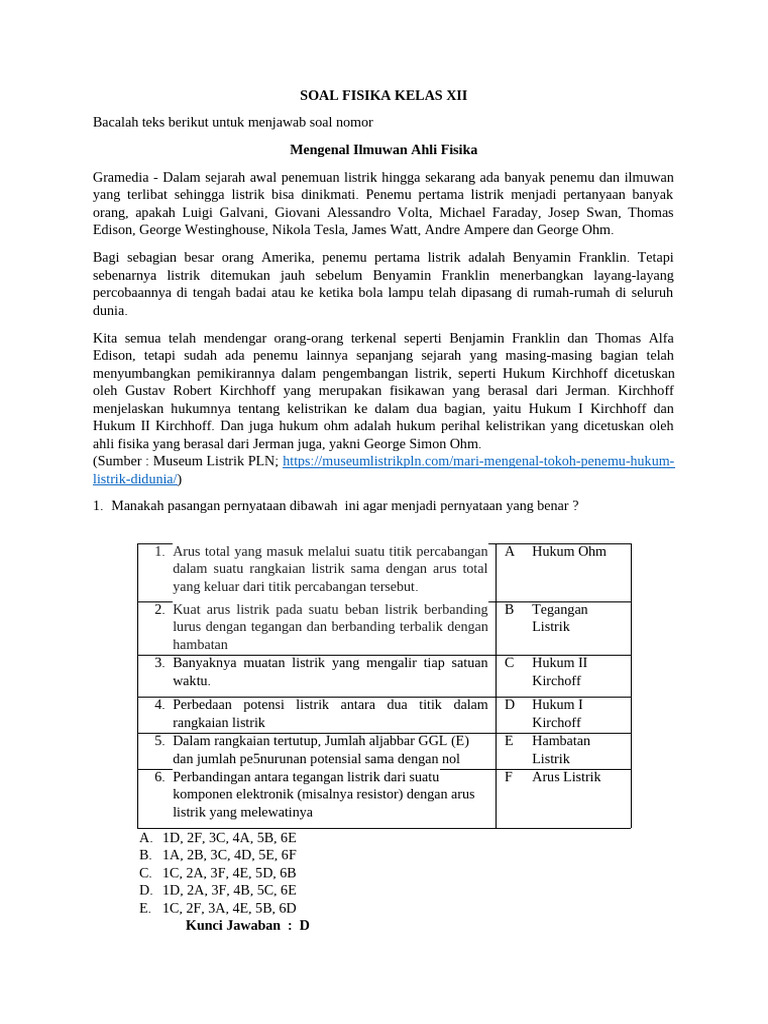 Soal Pas Fisika Ganjil Kelas Xii 2024 | PDF | Sains & Matematika