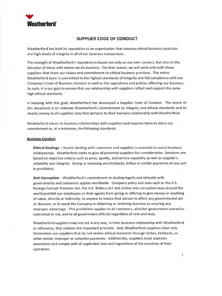 Supplier Code of Conduct | PDF