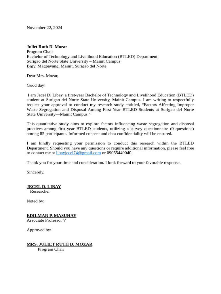 Letter To Program Chair | PDF | Wellness