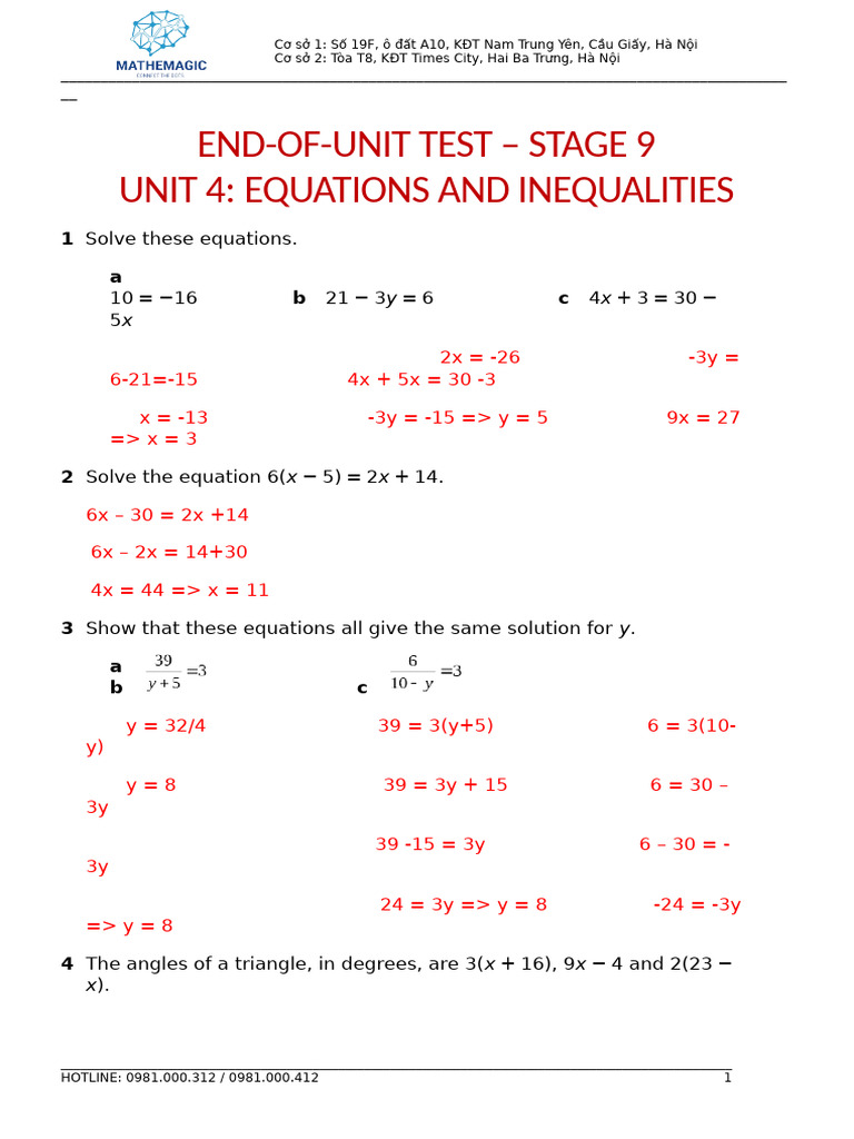 Equations and Inequalities Test | PDF | Algebra | Elementary Geometry