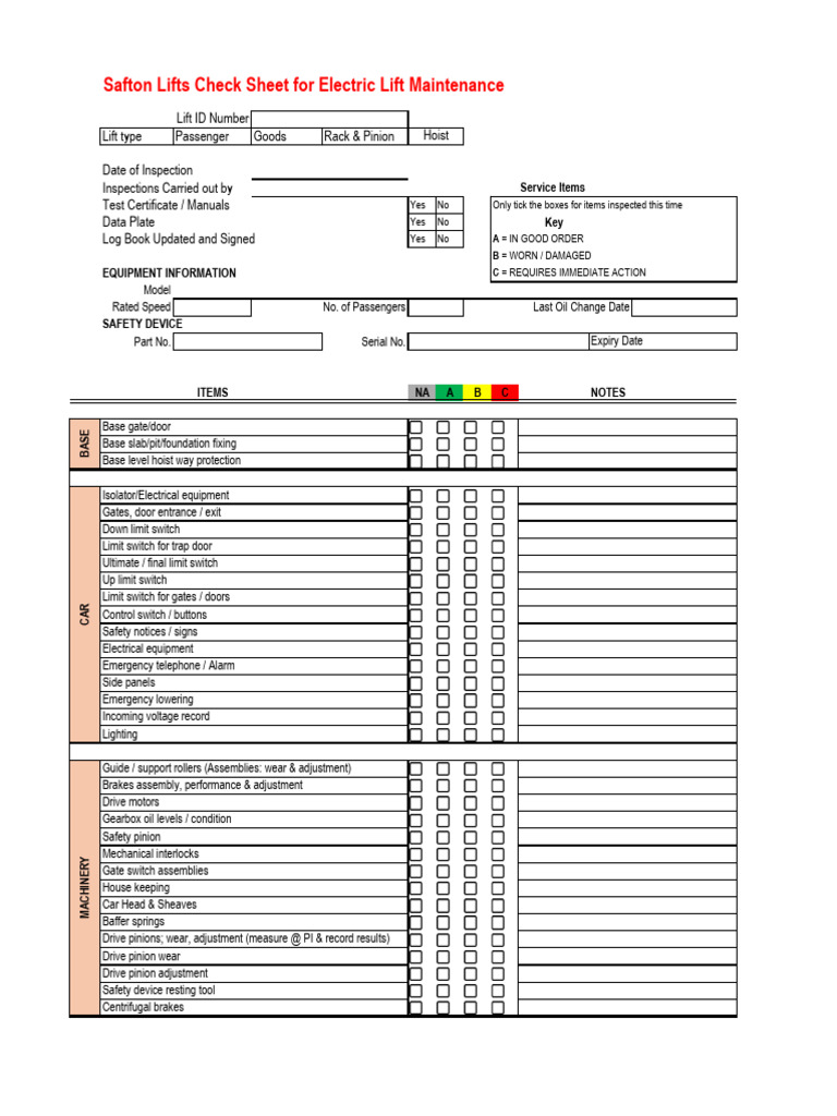 Rack and Pinion Check Sheet | PDF | Elevator | Switch