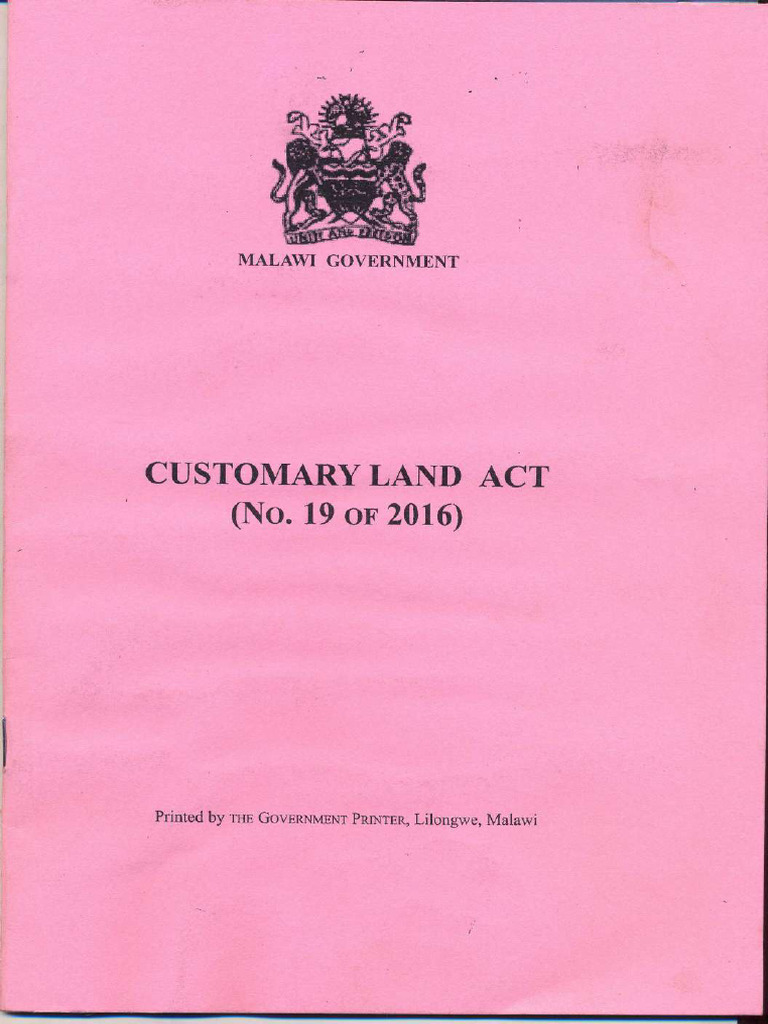 Customary Land Acts - NO 19 of 2016 | PDF