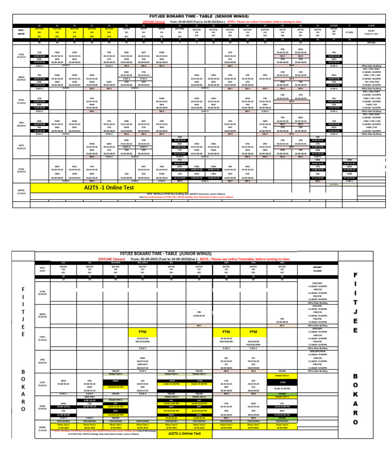 TIME-TABLE - For The Week (05.09.2023 - 10.09.2023) (Senior & Junior Wing) | PDF