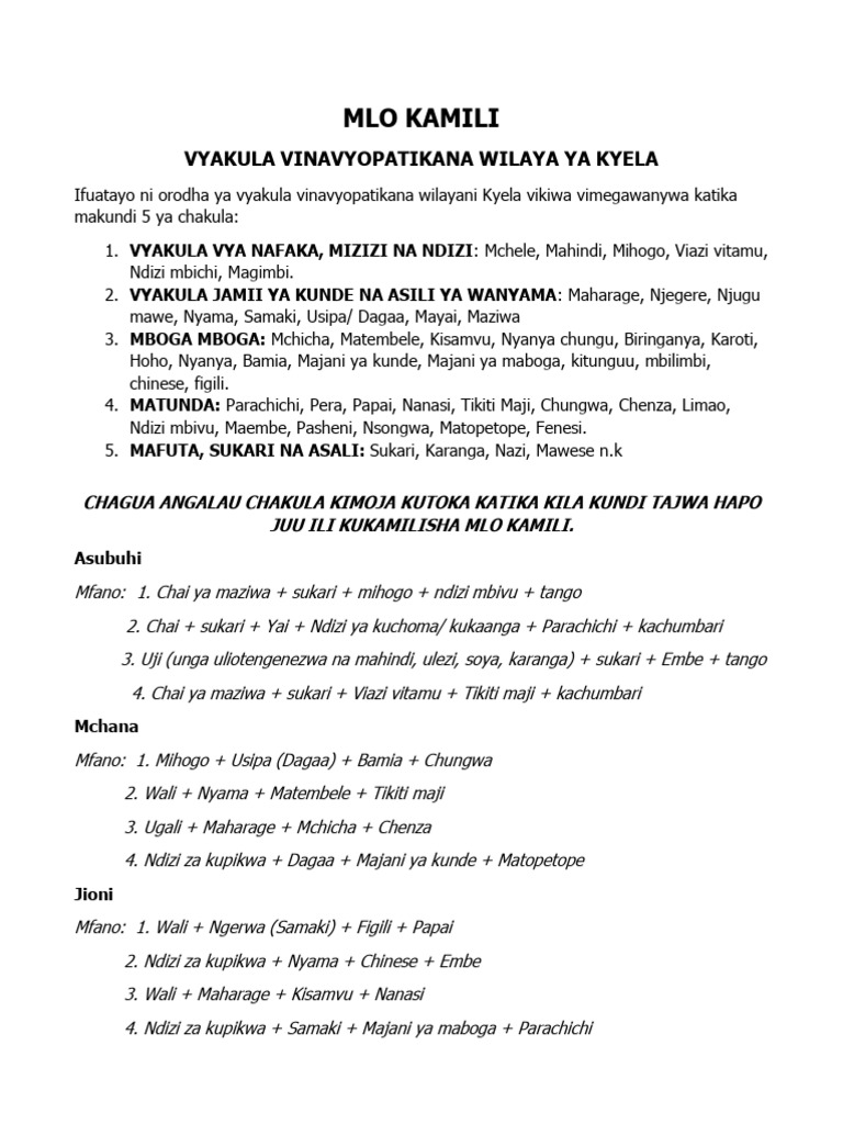 Orodha Ya Vyakula Kyela-2 | PDF | Lifestyle