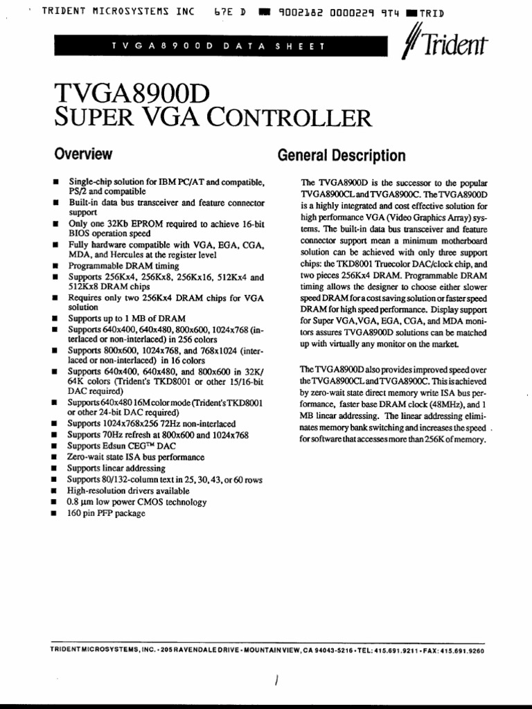 Trident TVGA8900D Super VGA Controller | PDF