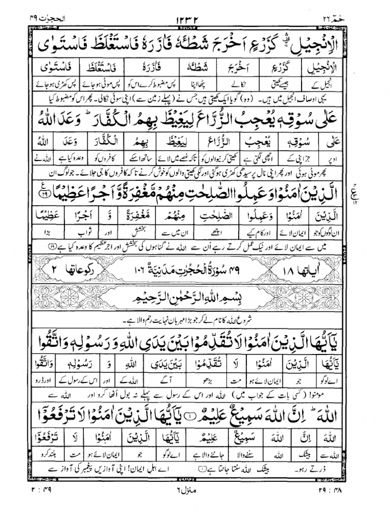 Surah 49 Al Hujurat Urdu Tarjuma | PDF