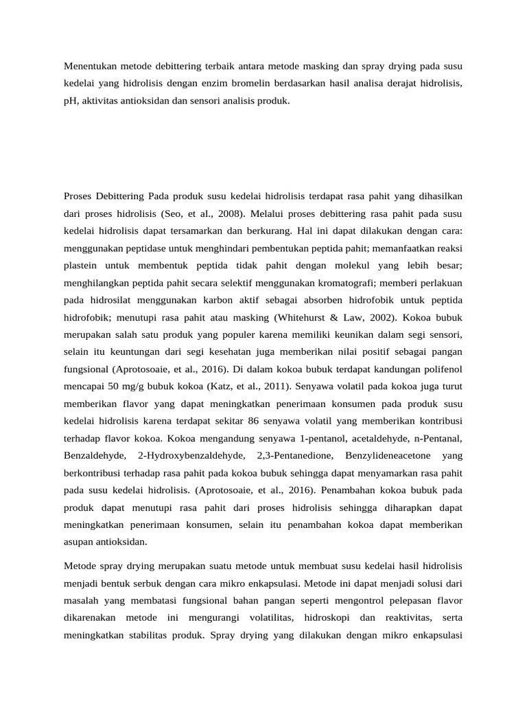 Menentukan Metode Debittering Terbaik Antara Metode Masking Dan Spray Drying Pada Susu Kedelai ...