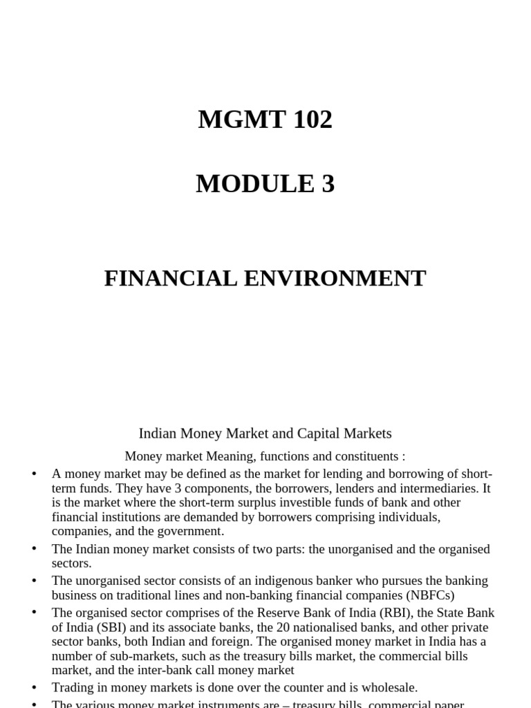 MGMT 102 - Module - 3 | PDF | Money Market | Financial Markets