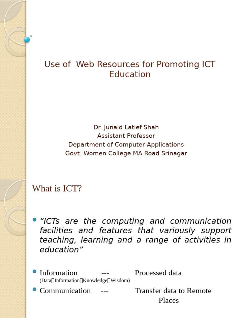 Use of Web Resources For Promoting ICT Education | PDF | Educational Technology | Online And Offline