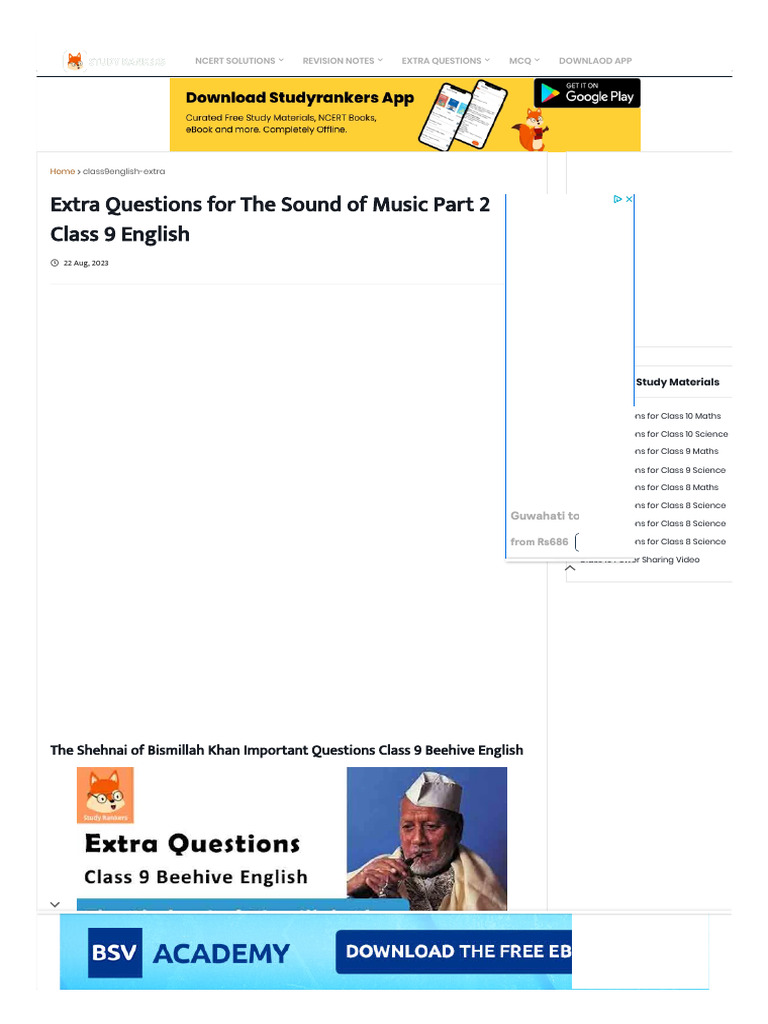 Extra Questions For The Sound of Music Part 2 Class 9 English | PDF