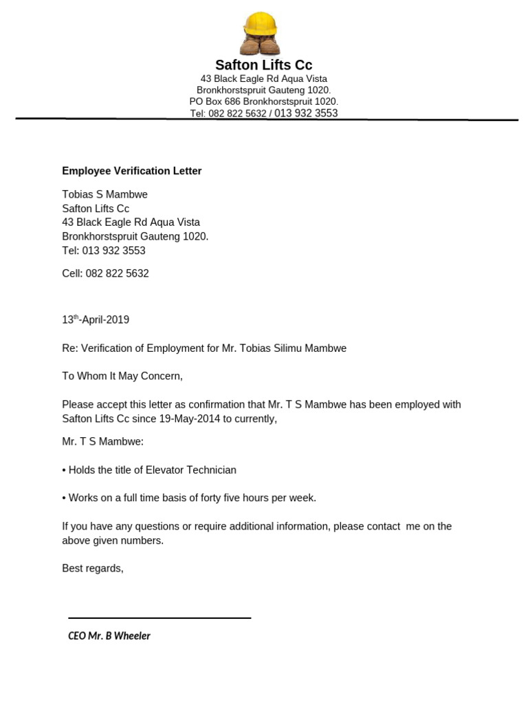 Proof of Employment Letter 06 | PDF
