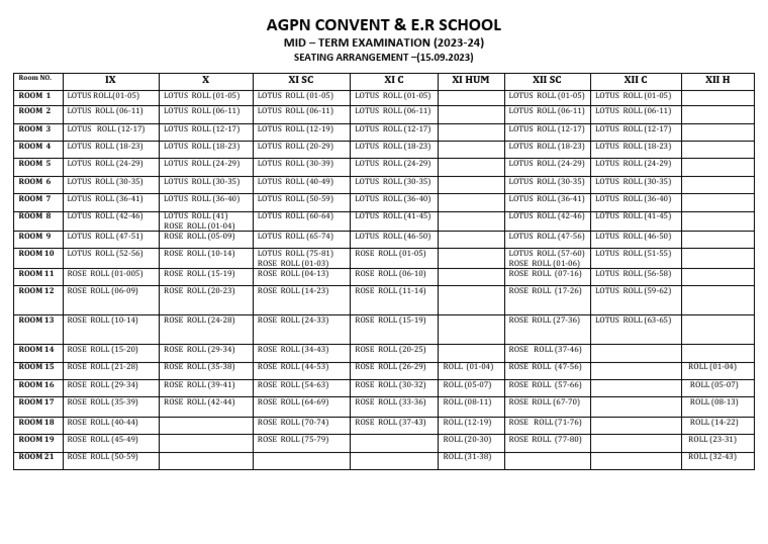 Mid-Term Exam Seating 2023-24 | PDF