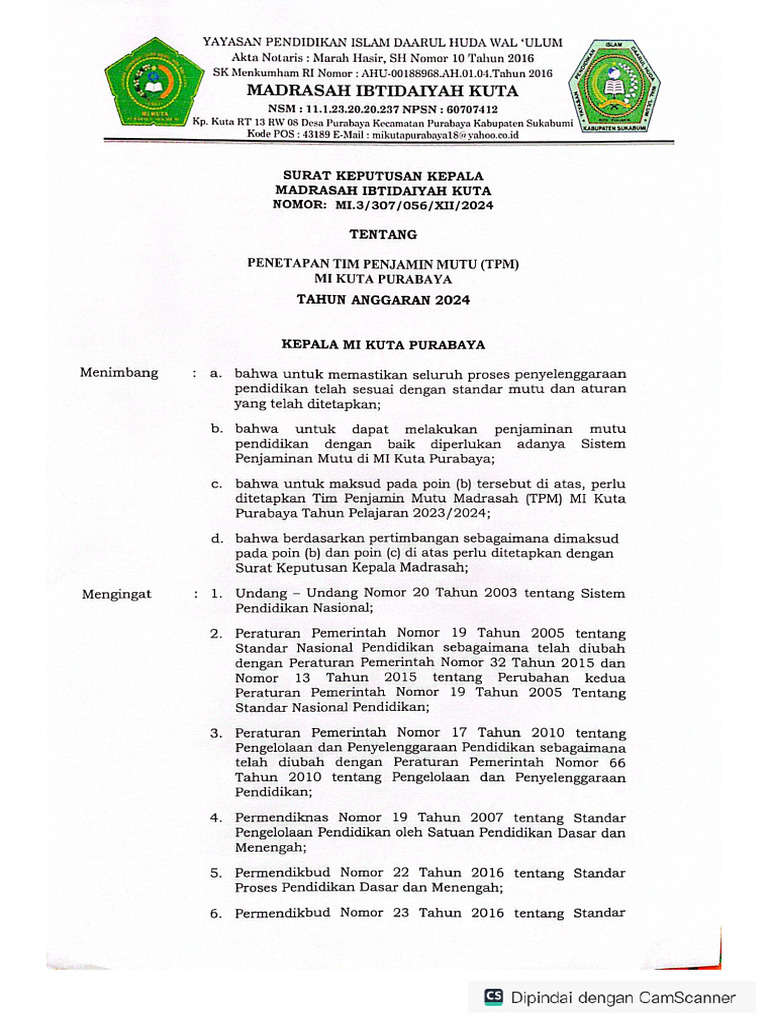 SK Tim Penjamin Mutu 2024 | PDF