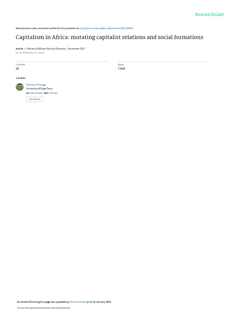 Capitalism in Africa: Mutating Capitalist Relations and Social ...