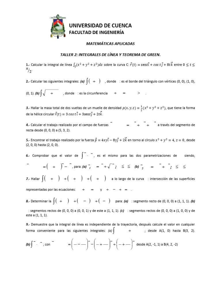 Taller 2 - Matemáticas Aplicadas | PDF | Integral | Geometría