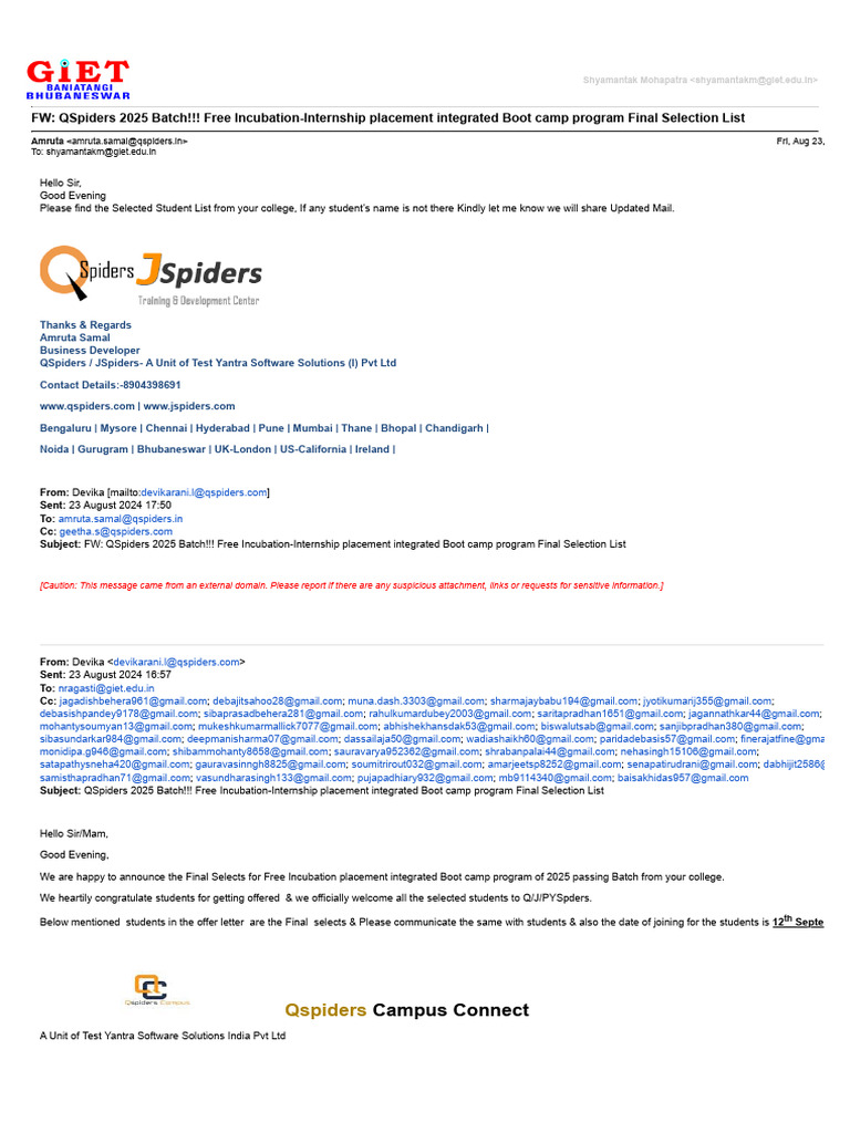 FW QSpiders 2025 Batch!!! Free Incubation-Internship Placement ...