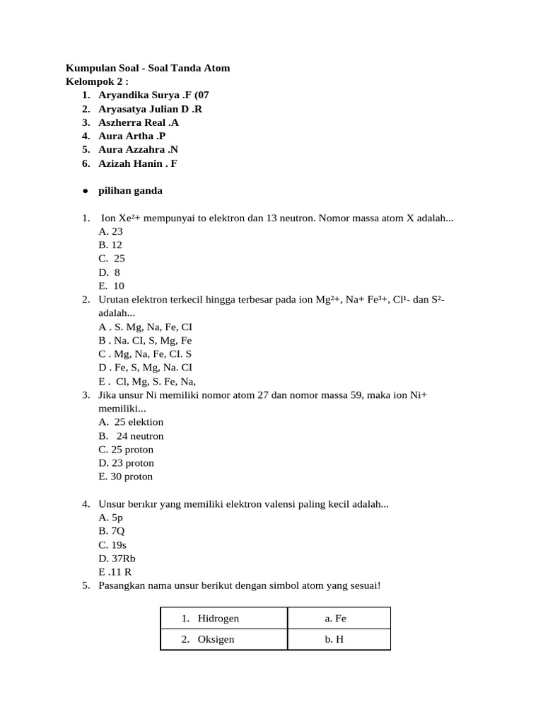 Soal Tanda Atom dan Ion Kimia | PDF