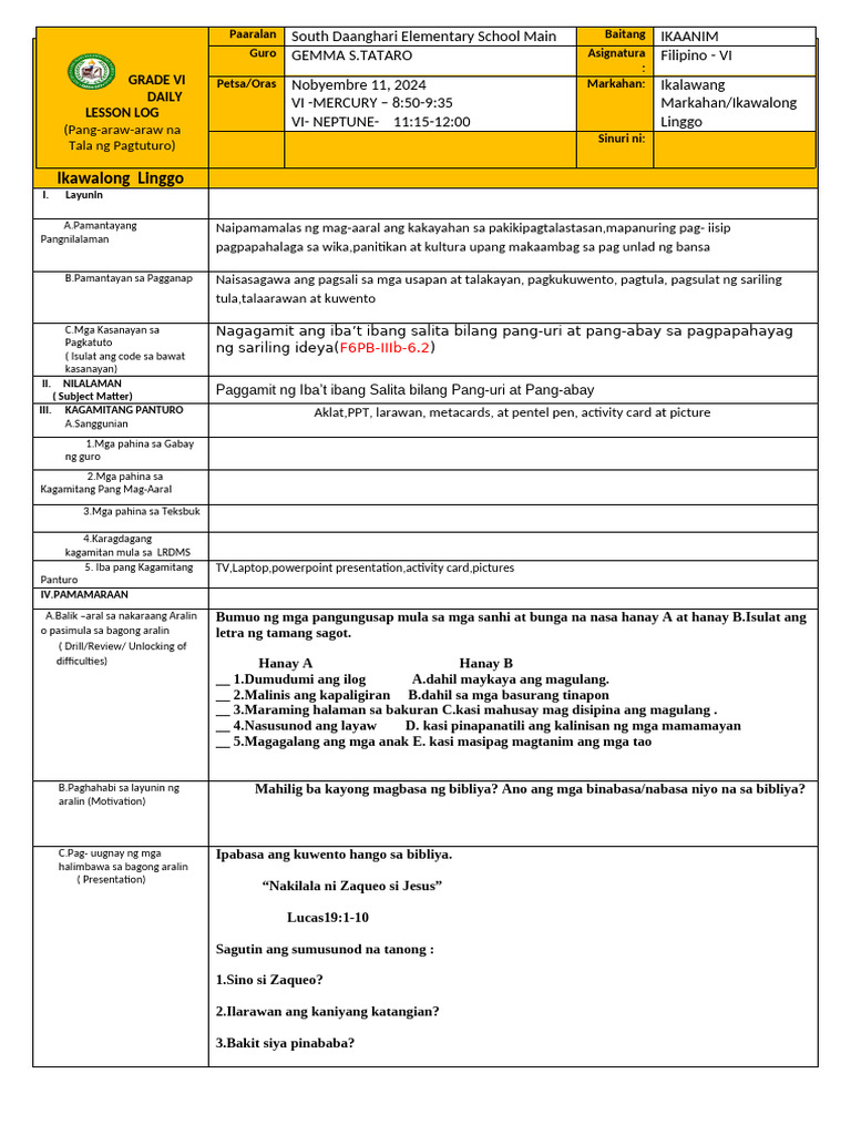 Filipino 6 Q2 WK8 (11-11-2024) | PDF