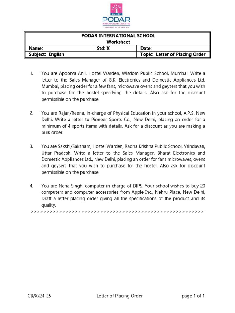 Order Placement Letters for Schools | PDF | Law
