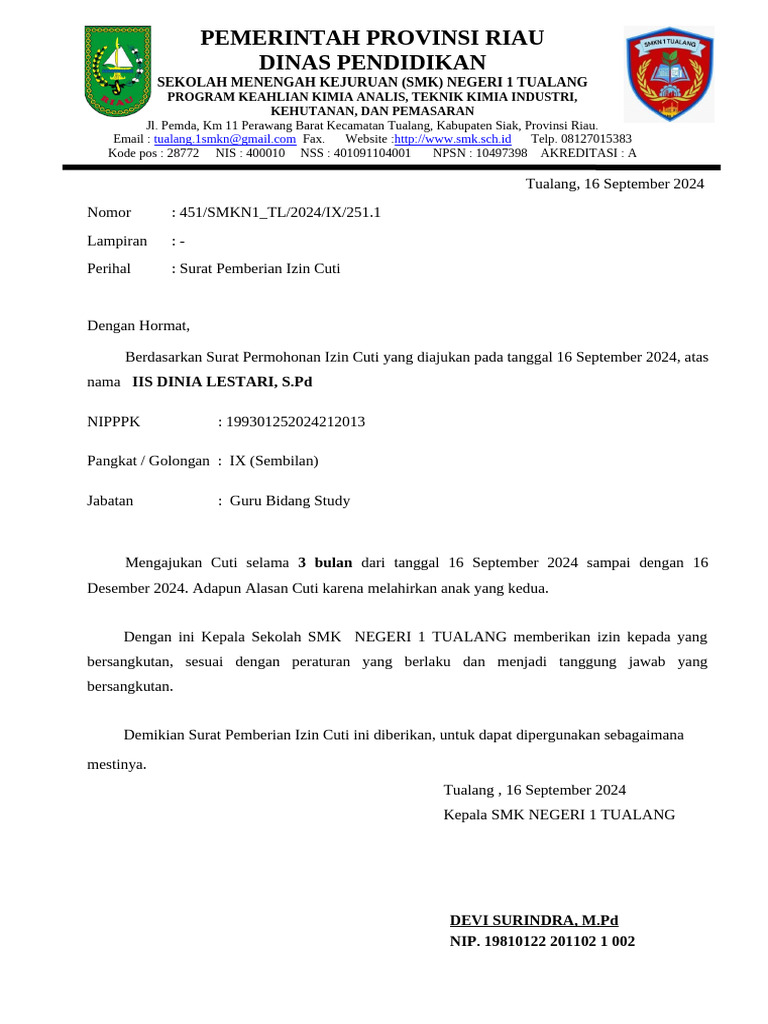 Surat Pengantar Kepala Sekolah | PDF