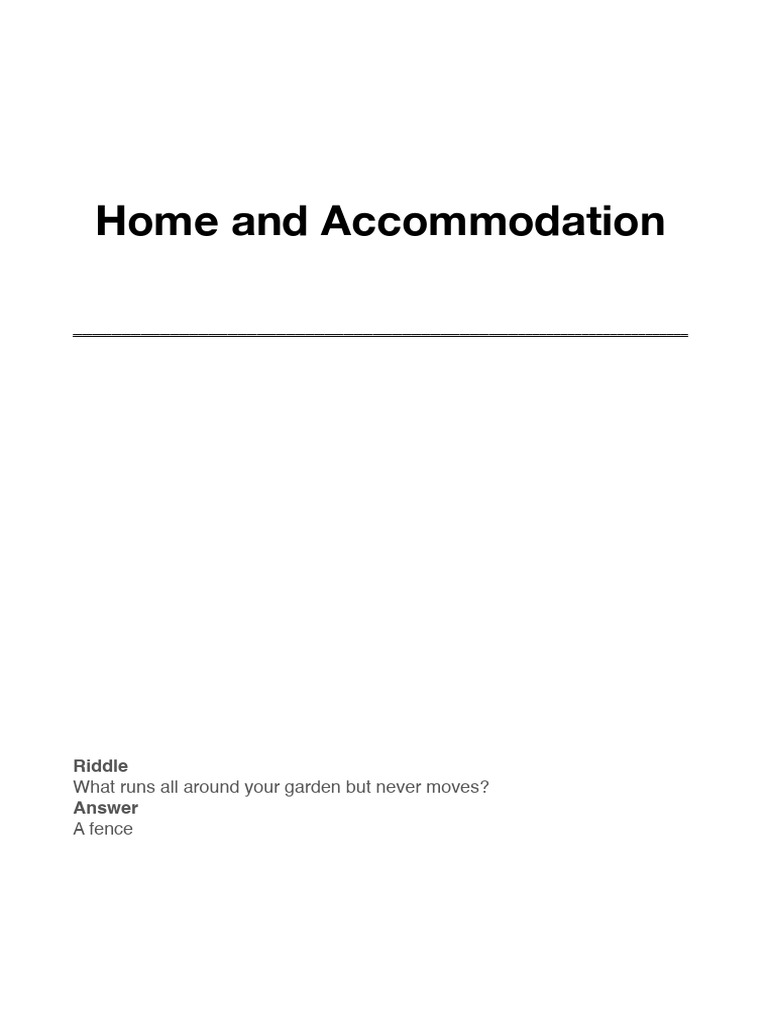 Home and Accommodation - Lesson Notes | PDF | Apartment | Bedroom