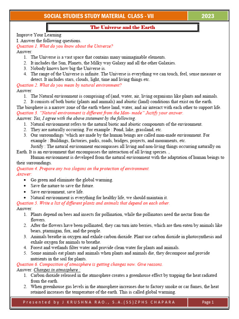 7th Social Studies Study Material-1 | PDF | Natural Environment ...