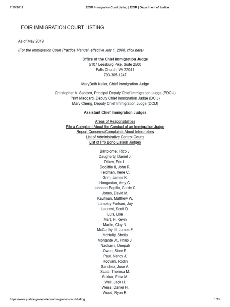 EOIR Immigration Court Judges Listing | PDF | Separation Of Powers ...