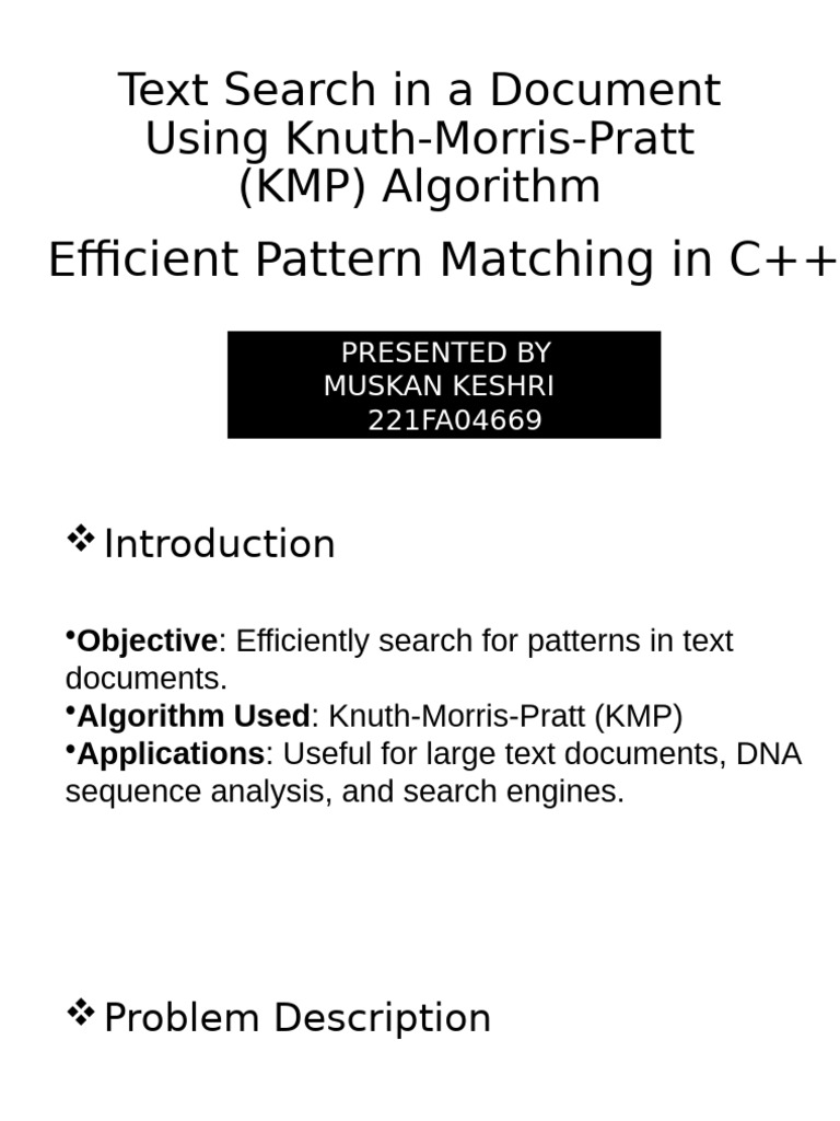 KMP Algorithm for Text Search in C++ | PDF