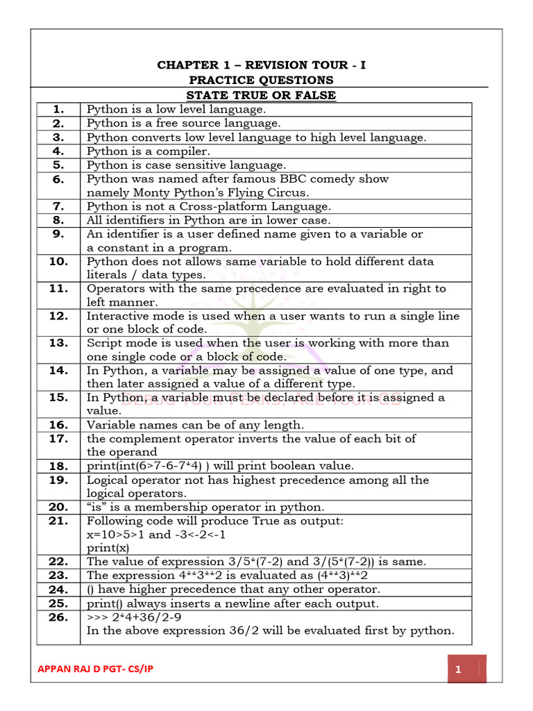 Python Revision Tour I QB | PDF | Python (Programming Language) | Control Flow