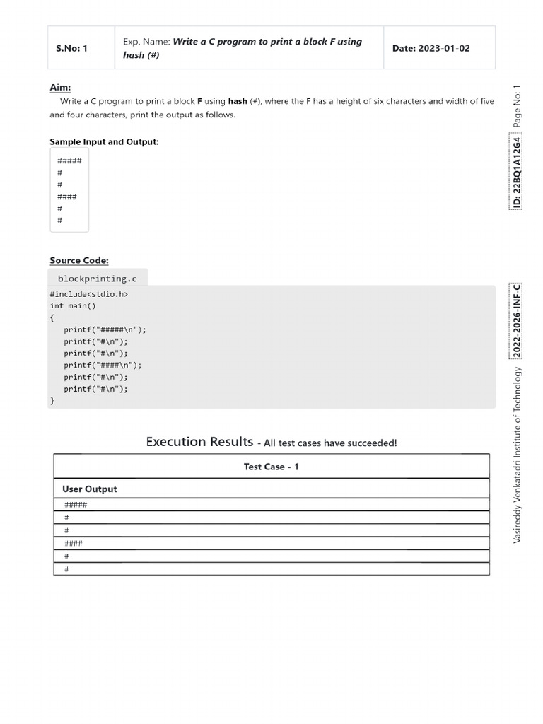 22BQ1A12G4 Problem Solving Lab Record 2023-01-14 | PDF