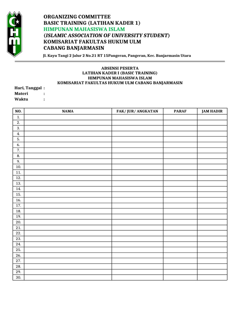 Absensi Latihan Kader HMI Banjarmasin | PDF