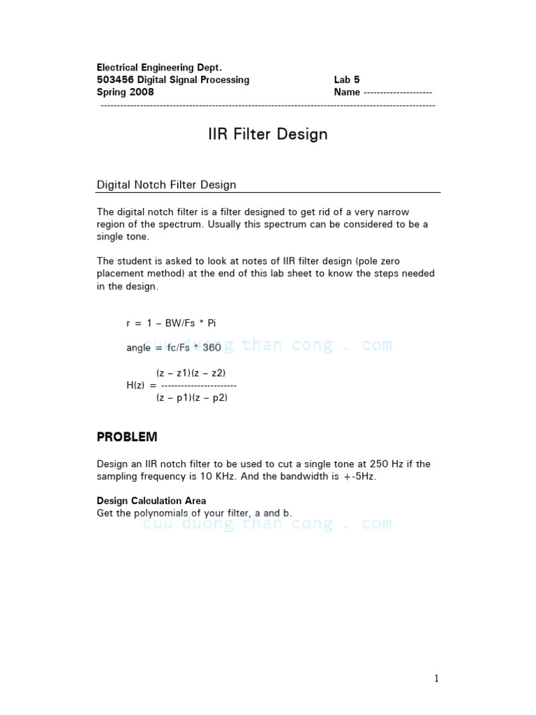 Xu-Ly-Tin-Hieu-So - Nguyen-Quoc-Tuan - 456 - Lab5 - Iir-Filter-Design ... Xu-Ly-Tin-Hieu-So - Nguyen-Quoc-Tuan - 456 - Lab5 - Iir-Filter-Design ...