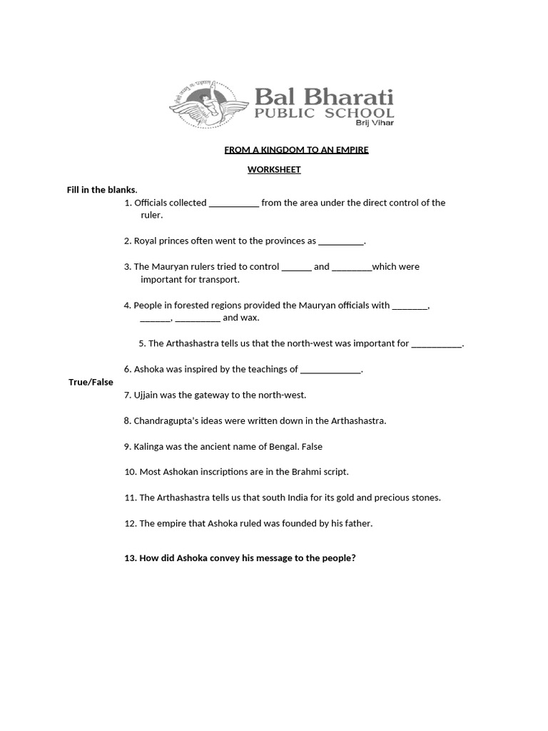 From A Kingdom To An Empire Worksheet | PDF