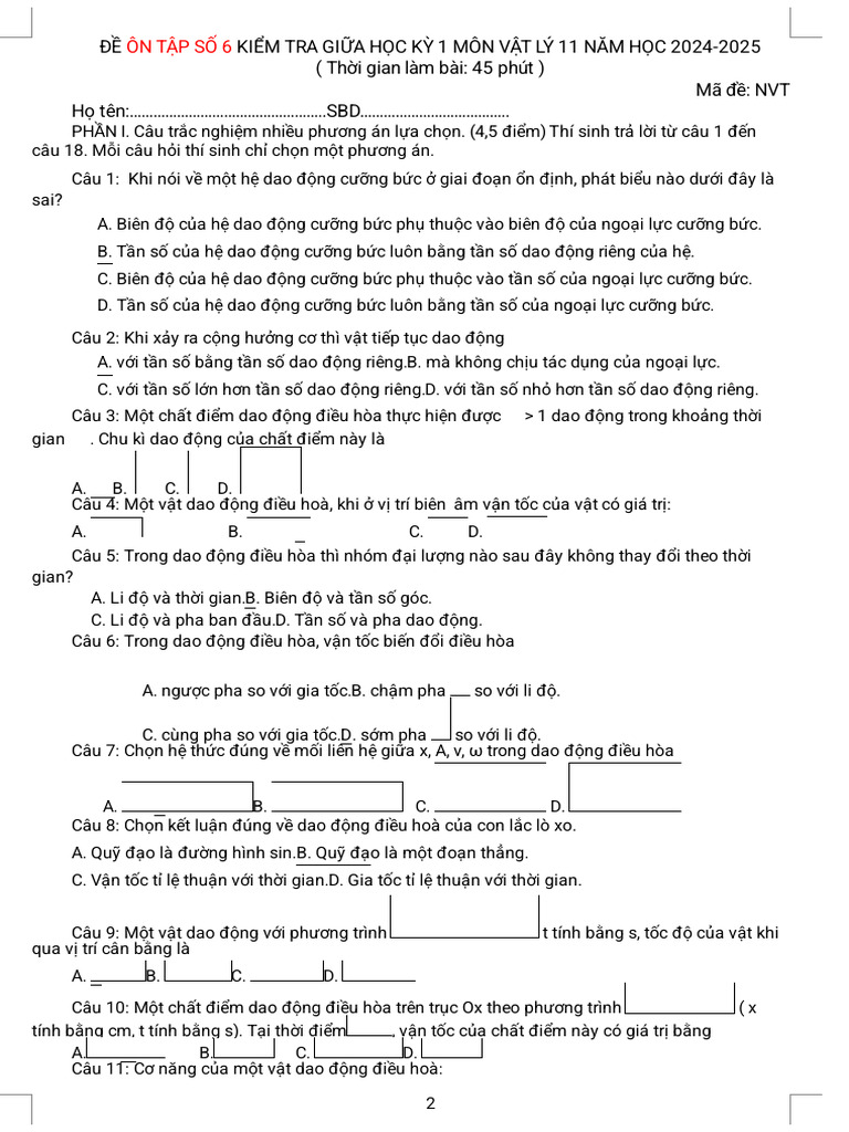 Vat Li 11-KTGK HK1 - NH 2024-2025 Có Đa | PDF