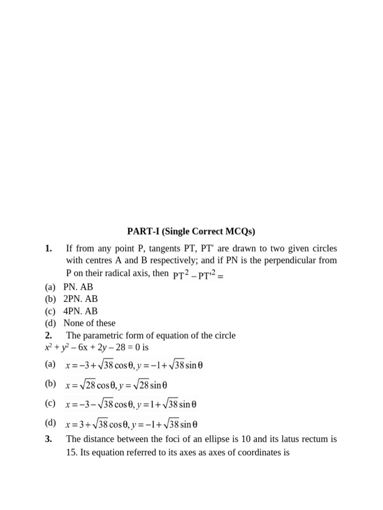 DPP Daily Practice Problems Ch-11 Conic Sections: Part-I (Single ...