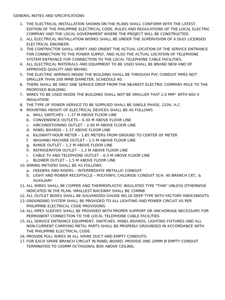 General Notes and Specifications | PDF | Electrical Wiring | Building ...