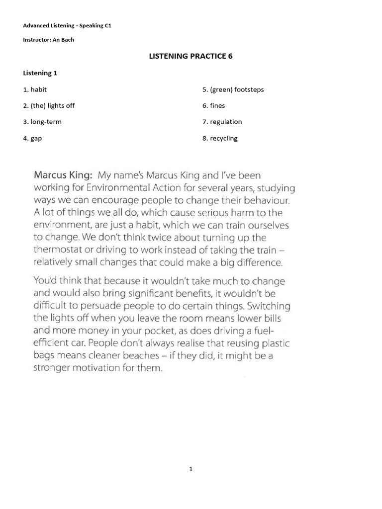 Advanced Listening and Speaking C1 - Listening Practice 6 (KEY) | PDF