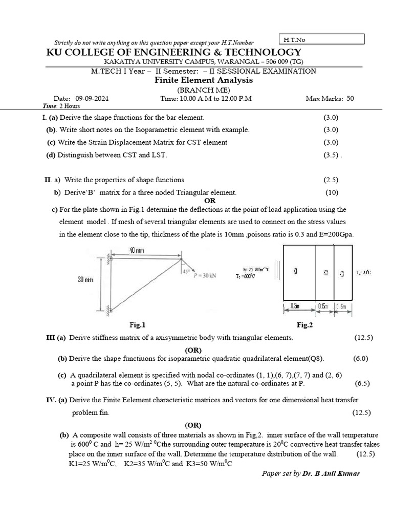 FEA II Mid M. Tech | PDF | Finite Element Method | Matrix (Mathematics)