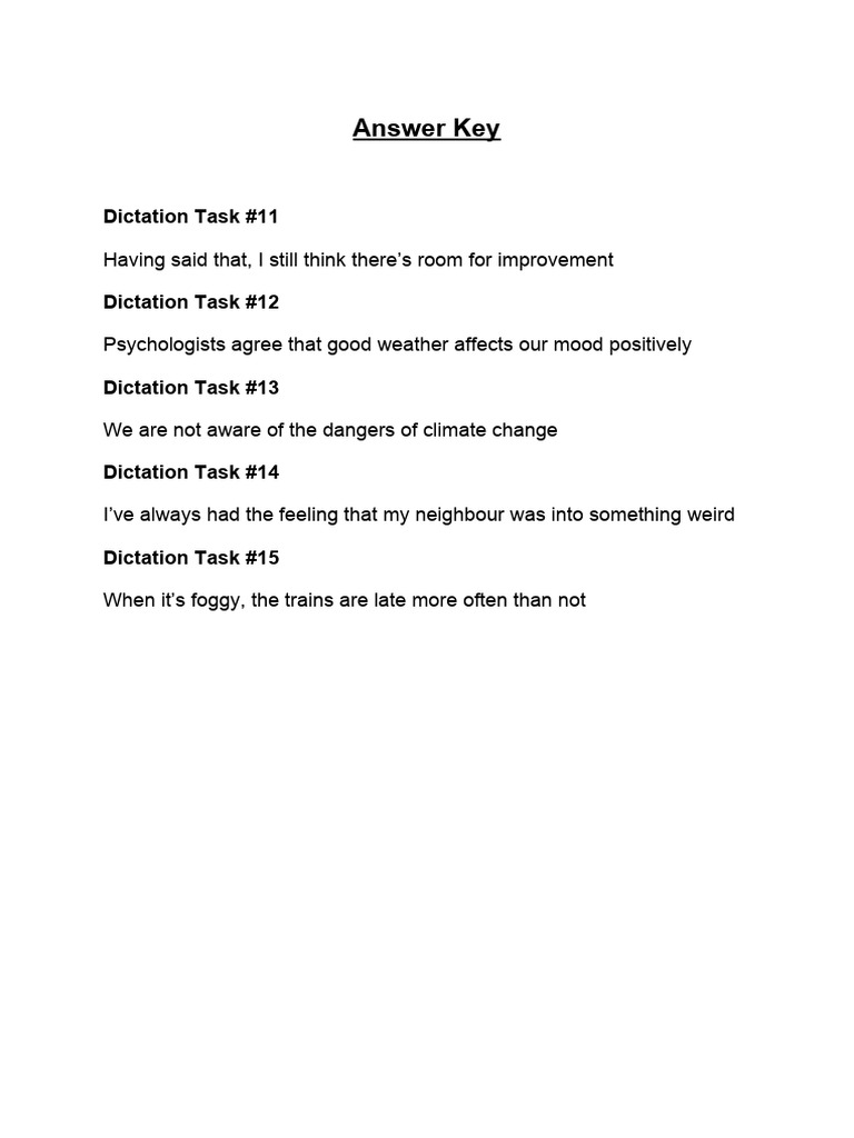 Dictation Task Answer Key 11-15 | PDF | Career & Growth | Language Arts & Discipline