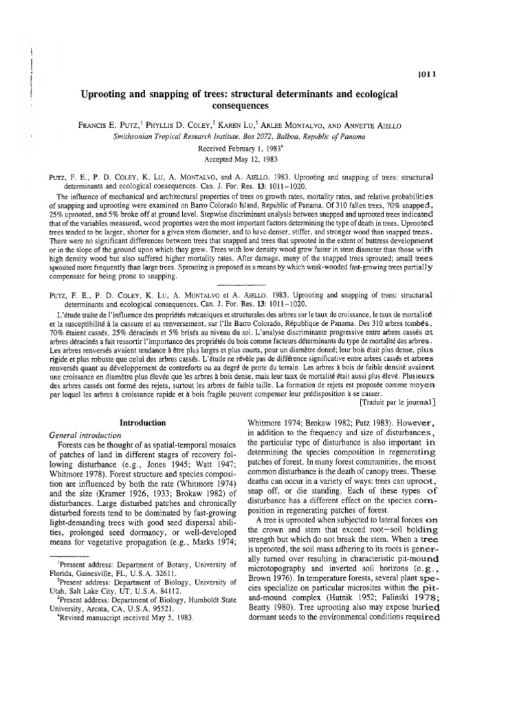 Uprooting and Snapping of Trees: Structural Determinants and Ecological ...