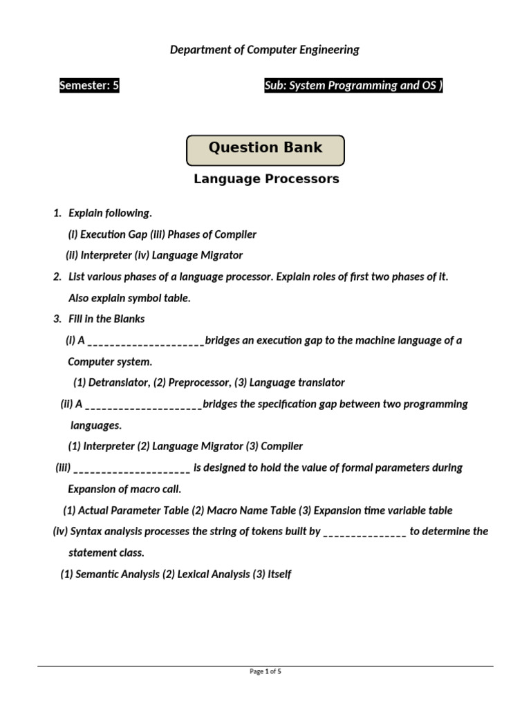 System Programming - Question Bank Unit I and II (2024) | PDF | Assembly Language | Macro ...