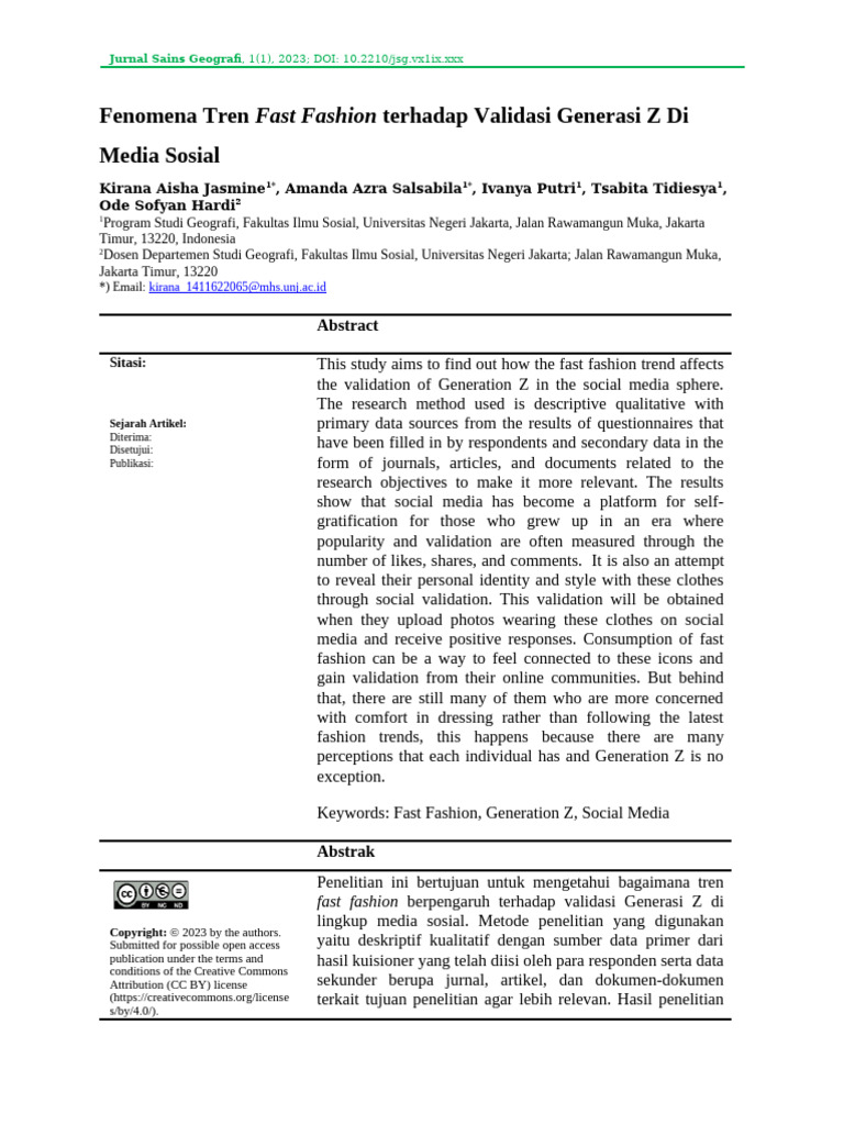 Fenomena Tren Fast Fashion Terhadap Validasi Generasi Z Di Media Sosial ...