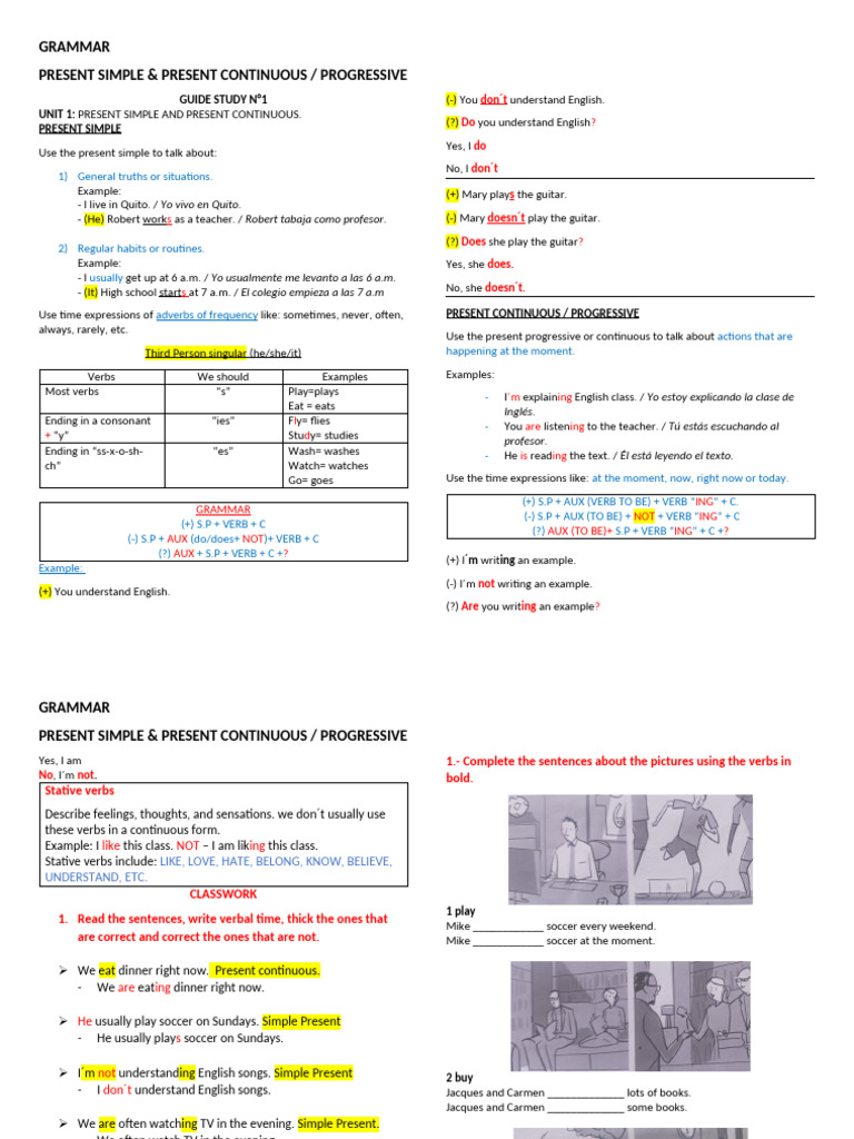 Unit 1 - Present Simple and Present Continuous. - 014728 | PDF | English Language | Verb