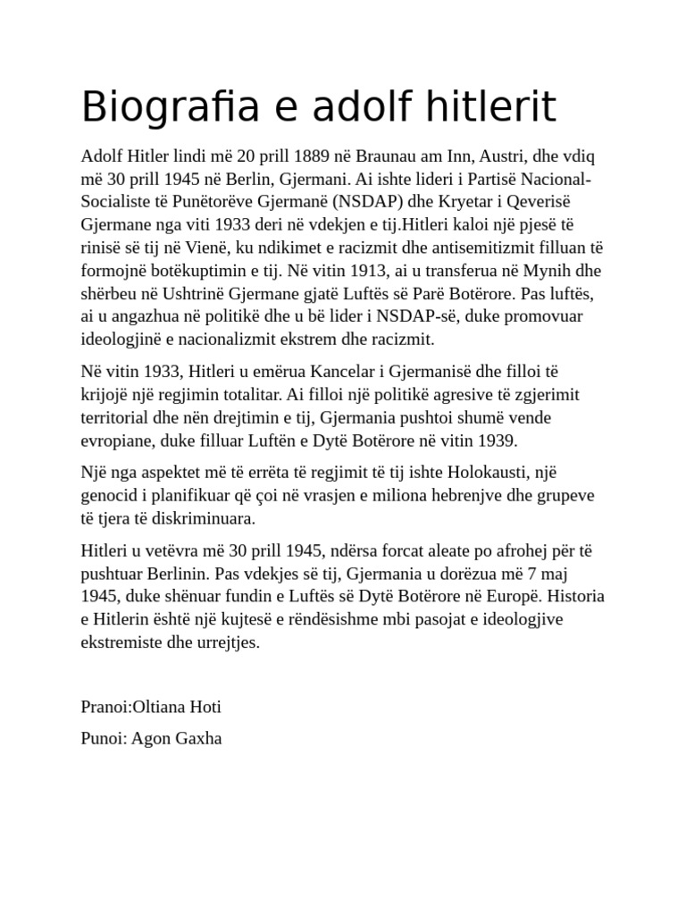 Biografia e Adolf Hitlerit | PDF