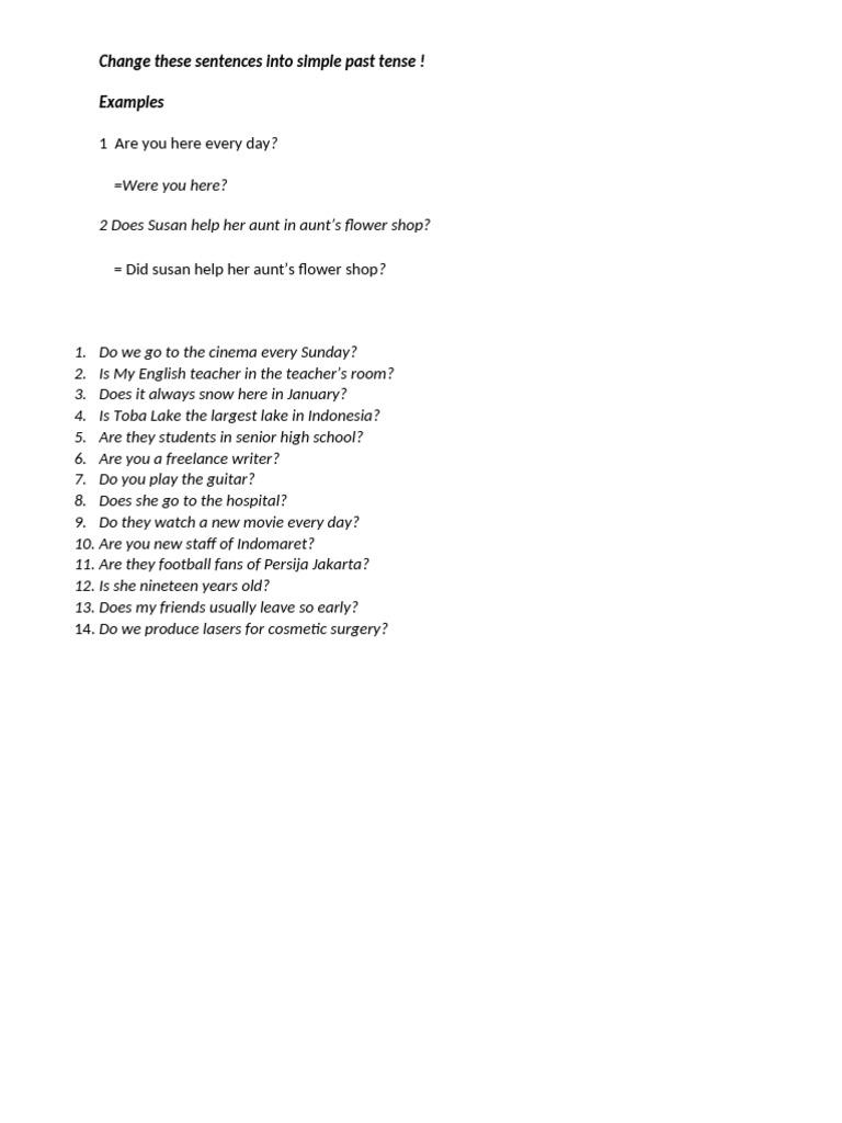 Convert Sentences to Simple Past Tense | PDF