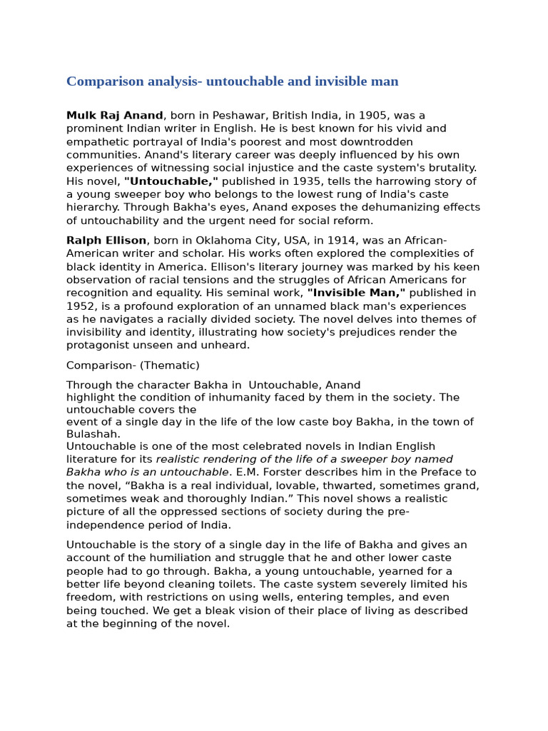 Untouchable and Invisible Man | PDF | Caste | Dalit