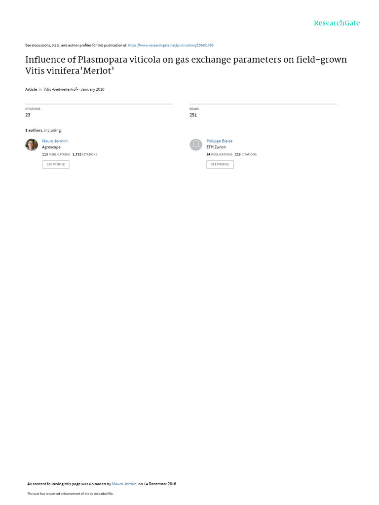Downy Mildew Gas Exchange Vitis 2010 | PDF | Stoma | Leaf