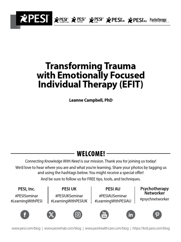 Manual Transforming Trauma Emotionally Focused Individual Therapy Efit ...
