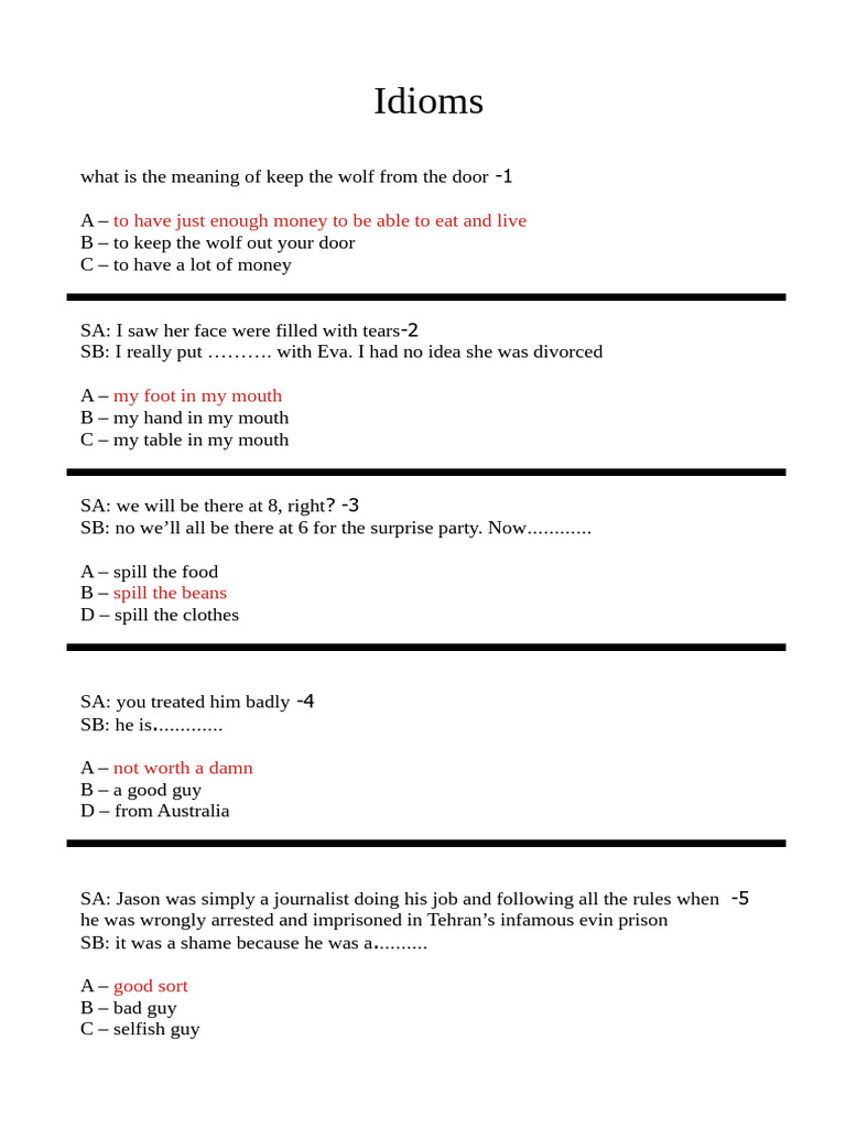 Idiom Questions | PDF