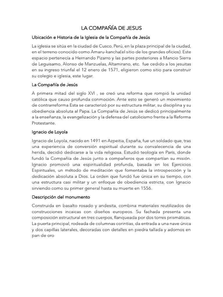 Historia y Arquitectura de la Compañía de Jesús en Cusco | PDF